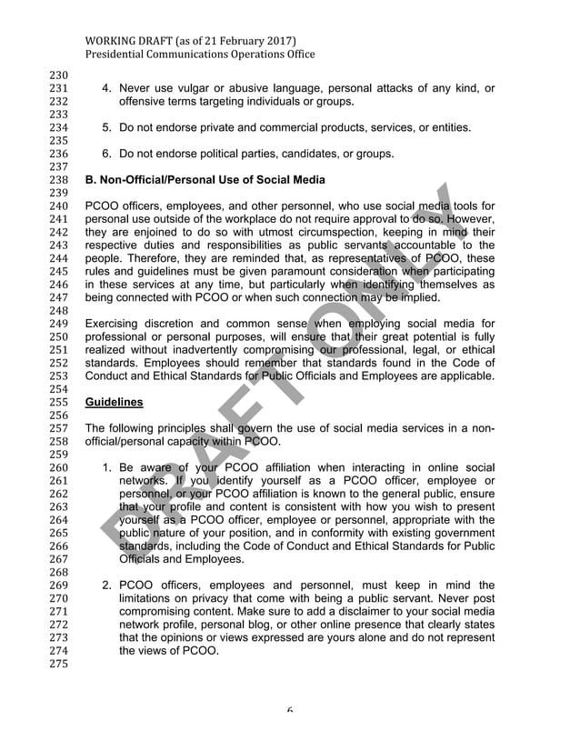 Draft PCOO Social Media Policy | PDF