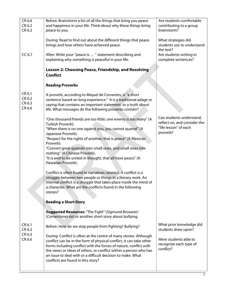 Draft Peace and Conflict (grade 6) June 2010