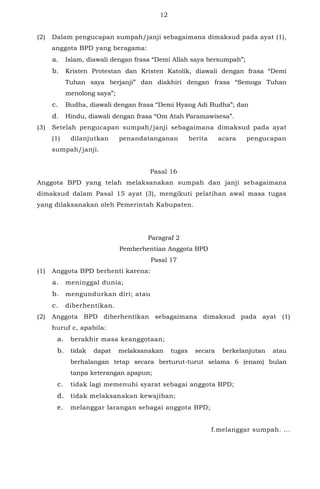 Draft perbub bpd oki | PDF