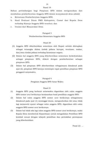 Draft perbub bpd oki | PDF