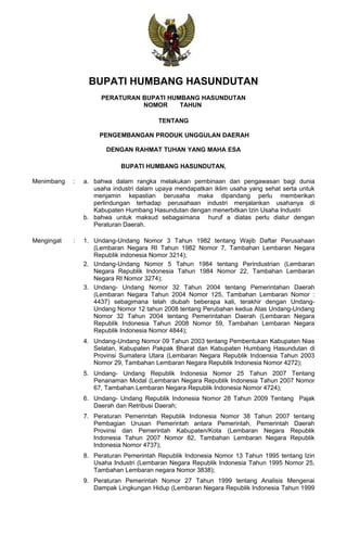 Draft perbup pud humbang hasundutan | PDF