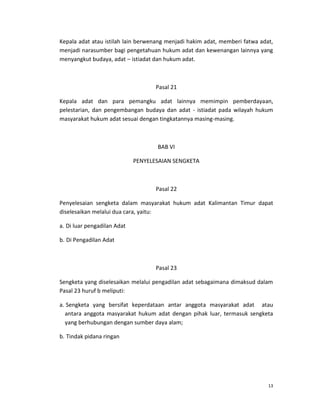 Draft Perda Adat Revisi Pasca Rapat Tanggal 7 Juli 2014 | PDF
