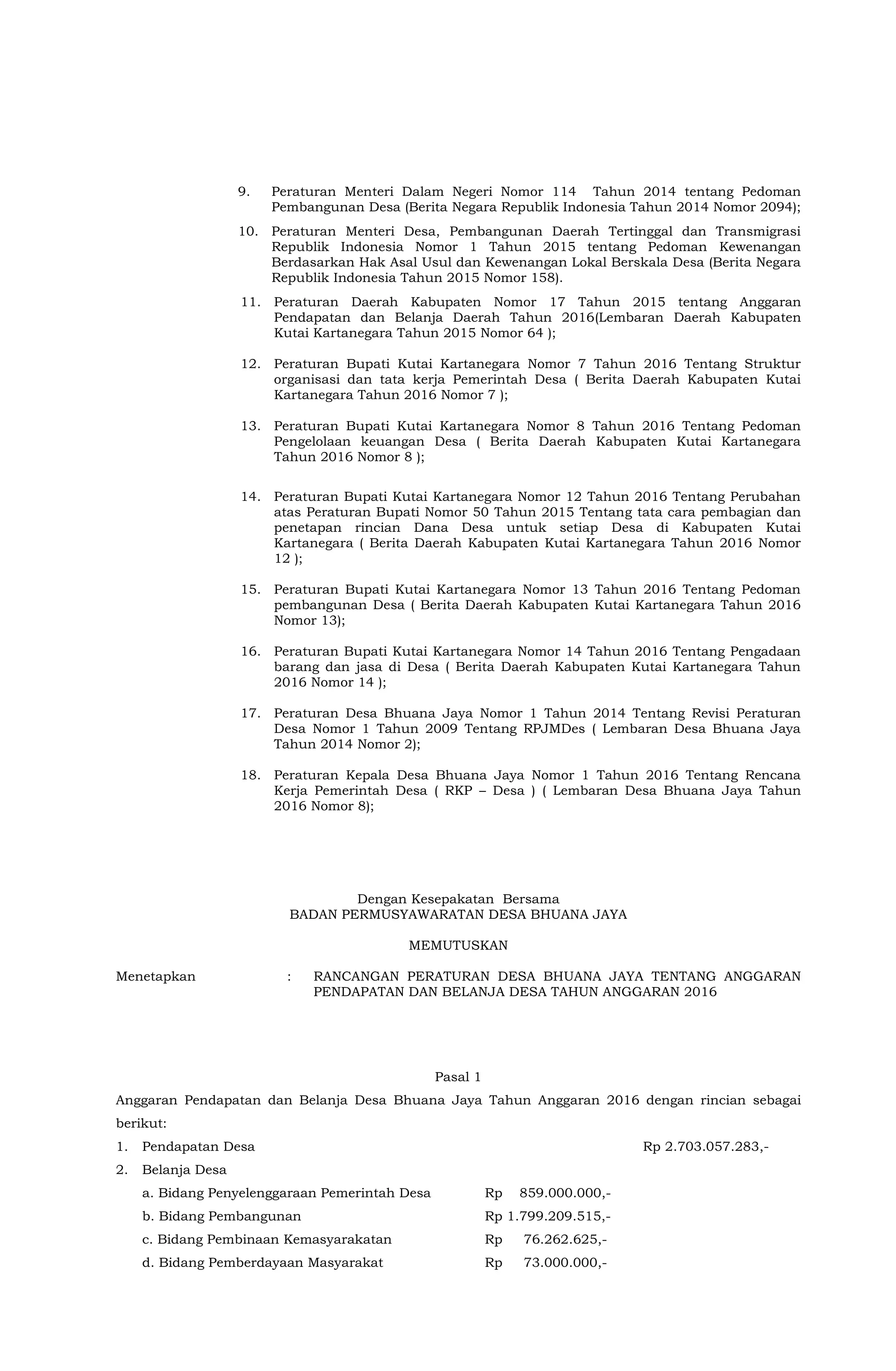 Draft Perdes APBDes Bhuana Jaya | PDF