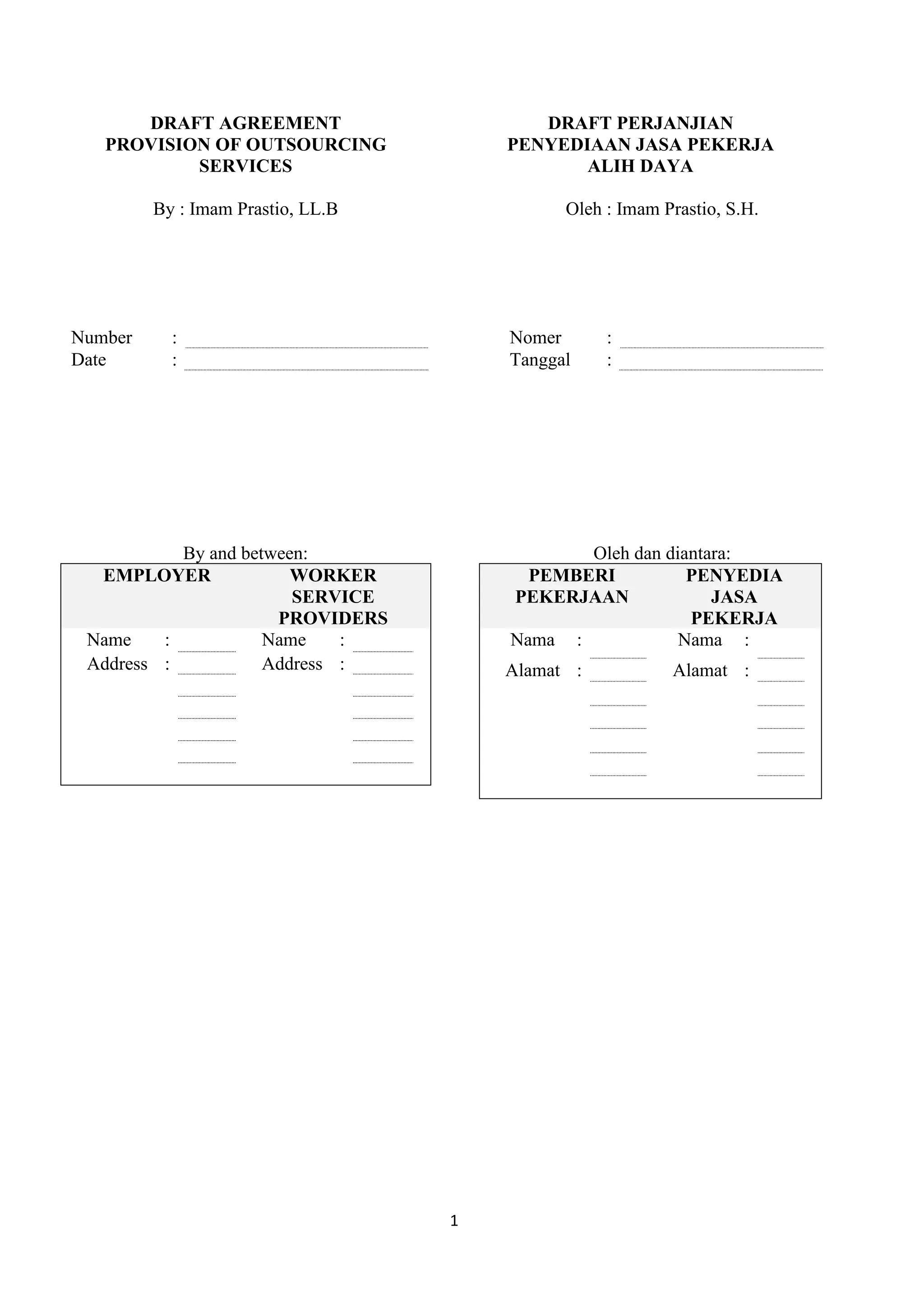 Draft Perjanjian Penyediaan Jasa Pekerja AlihDaya - Outsource (Bilingual).pdf
