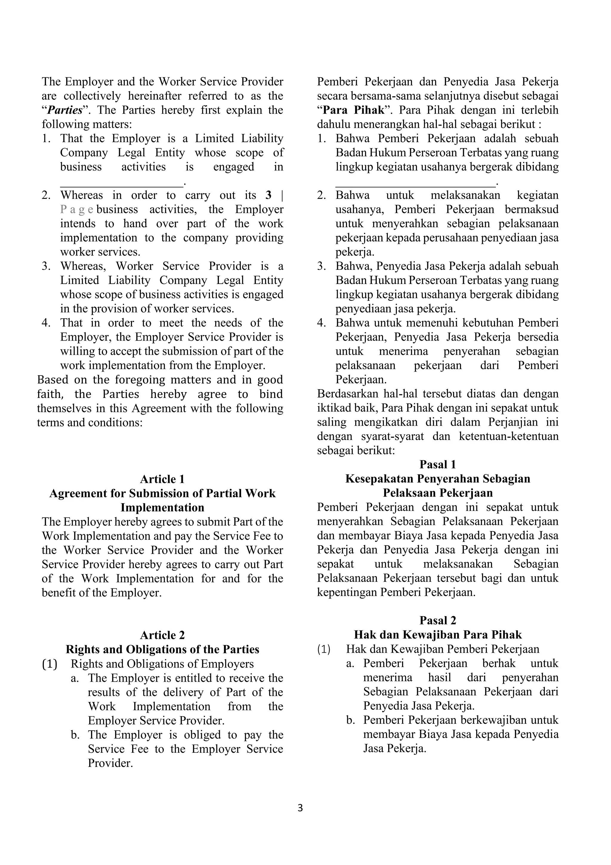 Draft Perjanjian Penyediaan Jasa Pekerja AlihDaya - Outsource ...