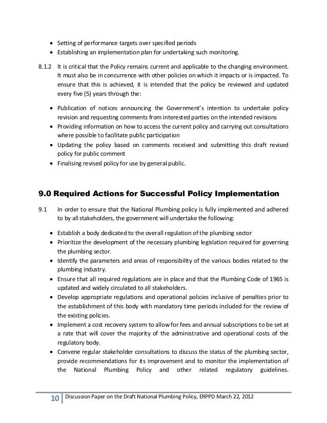 Draft policy on the Regulation of the Plumbing Sector in Trinidad and…