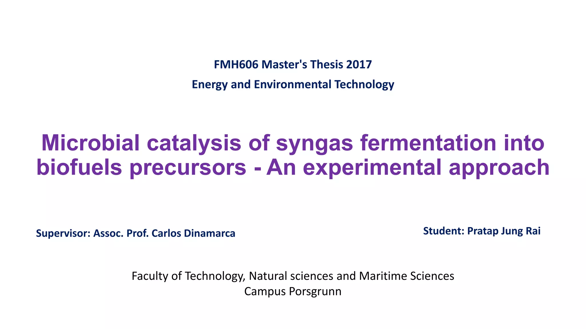 Microbial catalysis of syngas fermentation into biofuels precursors ...