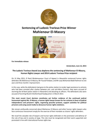 Egypte : l'emprisonnement de Me Mahienour el-Masry dénoncée par le jury ...