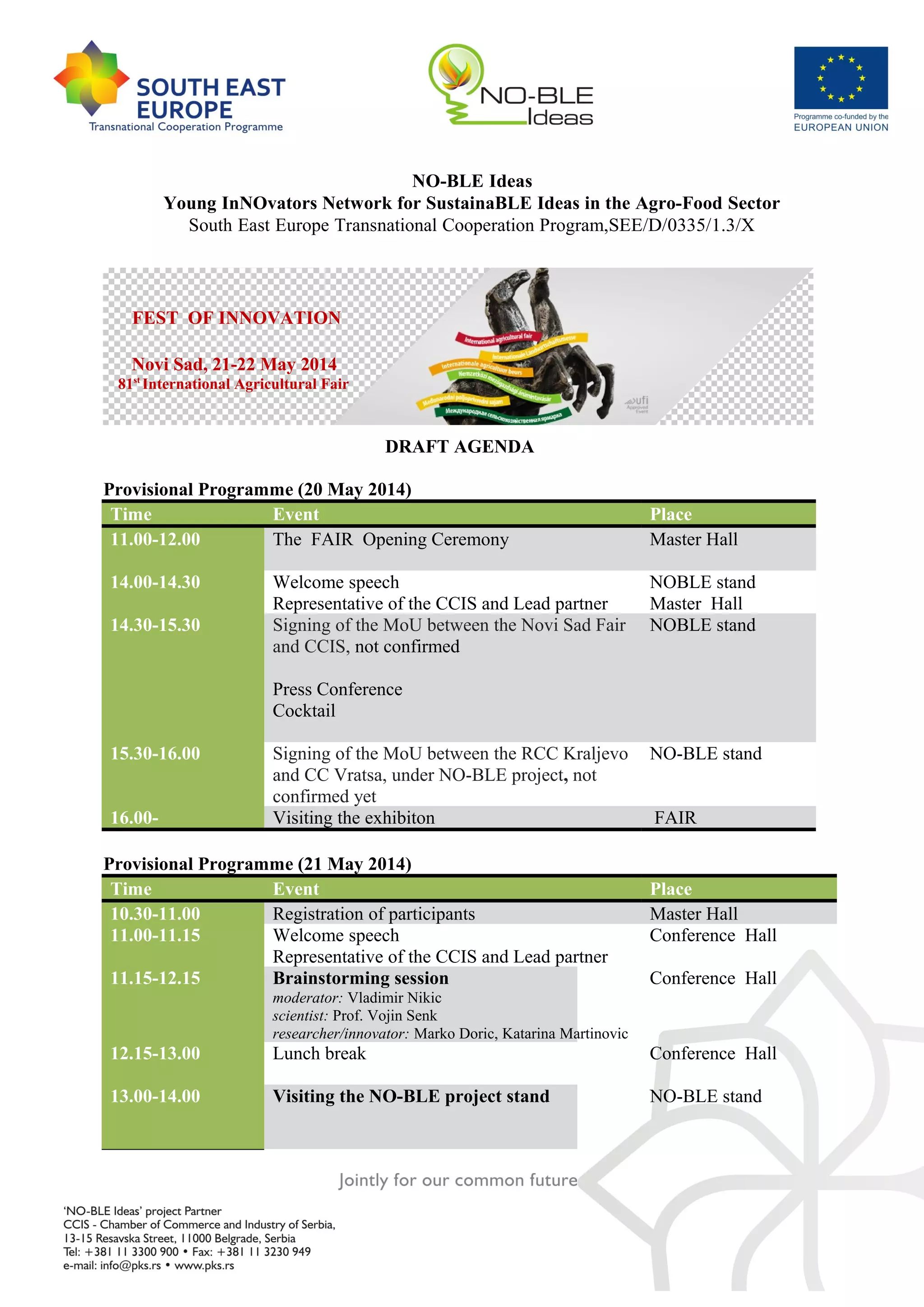 Program Festivala inovacija NO-BLE Ideas | DOC