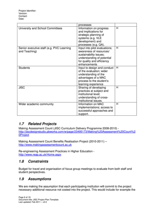 Draft project plan b westminster mace | PDF