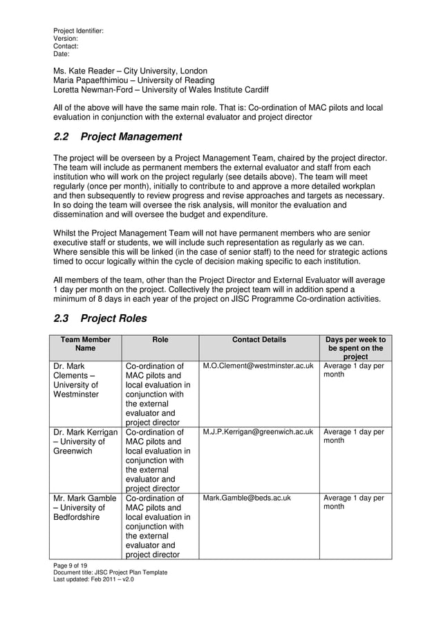 Draft project plan b westminster mace | PDF