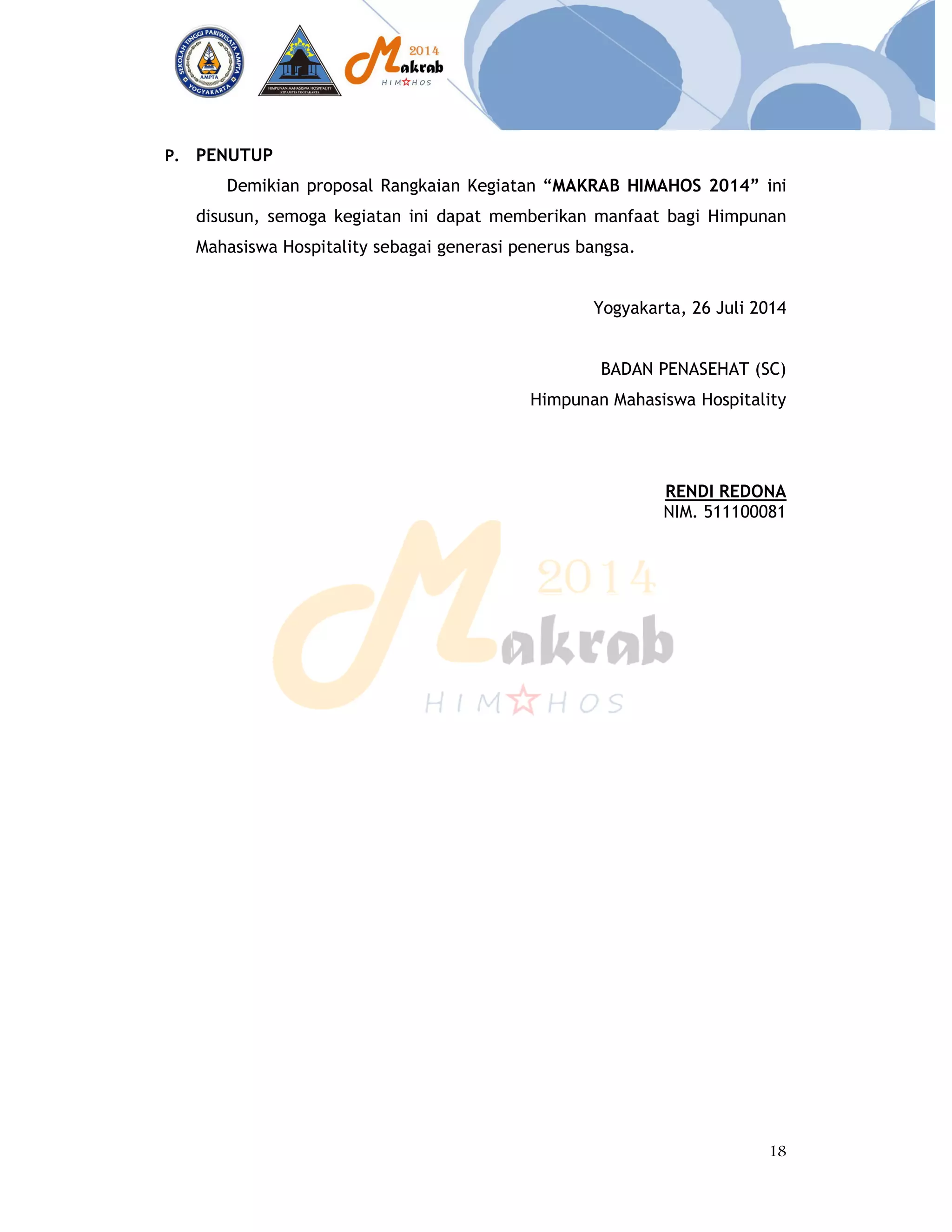 DRAF PROPOSAL MAKRAB HIMPUNAN MAHASISWA HOSPITALITY SEKOLAH TINGGI ...