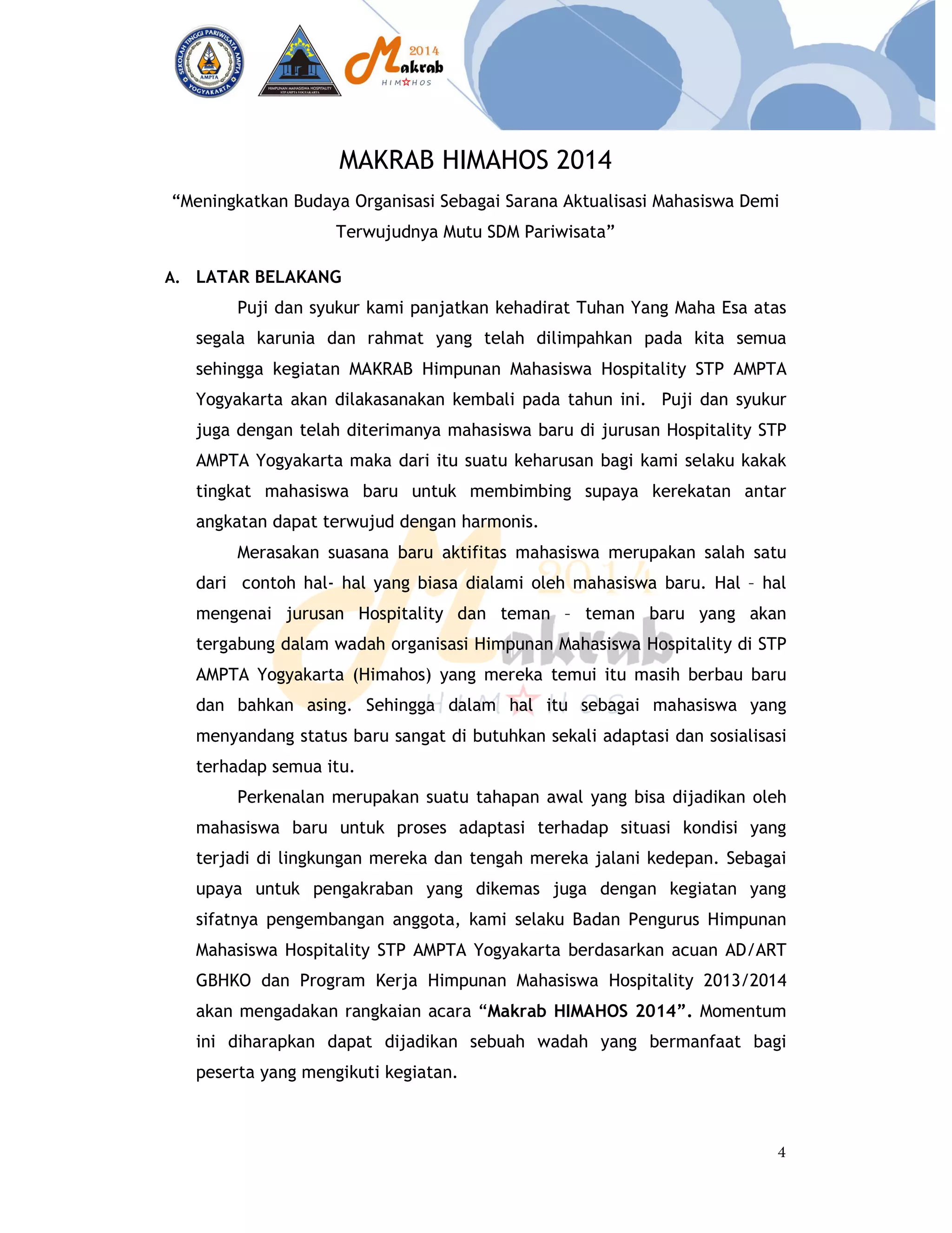 DRAF PROPOSAL MAKRAB HIMPUNAN MAHASISWA HOSPITALITY SEKOLAH TINGGI ...