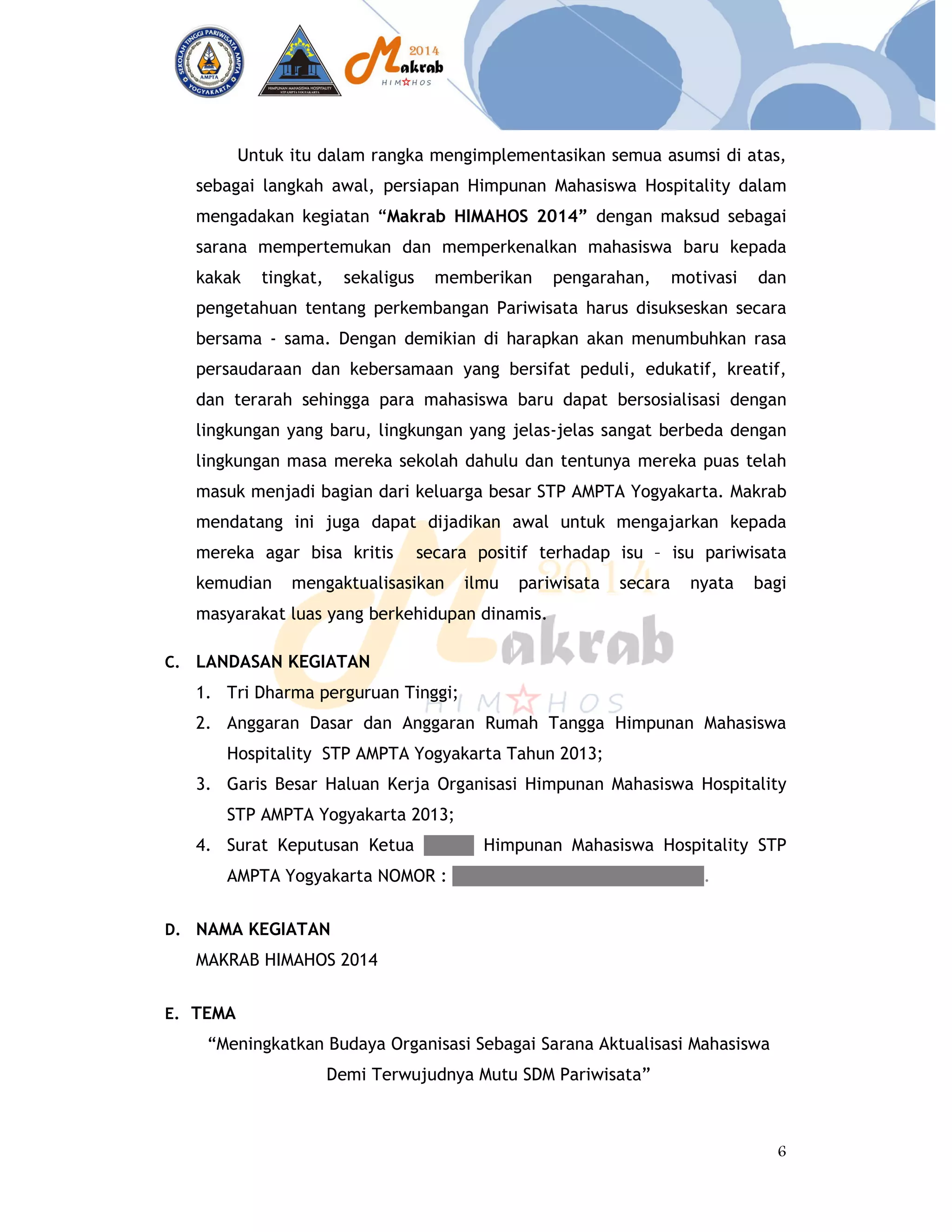 DRAF PROPOSAL MAKRAB HIMPUNAN MAHASISWA HOSPITALITY SEKOLAH TINGGI ...