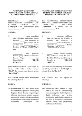 TEMPLATE PERJANJIAN KERJASAMA PENGEMBANGAN TEKNOLOGI DAN LAYANAN ...