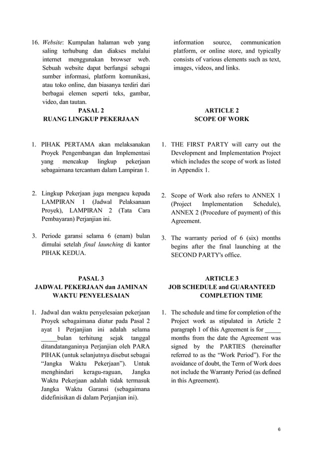 TEMPLATE PERJANJIAN KERJASAMA PENGEMBANGAN TEKNOLOGI DAN LAYANAN ...