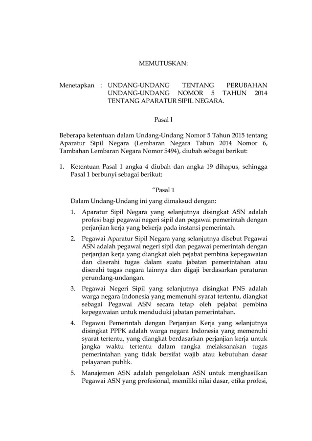 Draft Revisi UU ASN No 5 tahun 2014 | PDF Draft Revisi UU ASN No 5 tahun 2014 | PDF