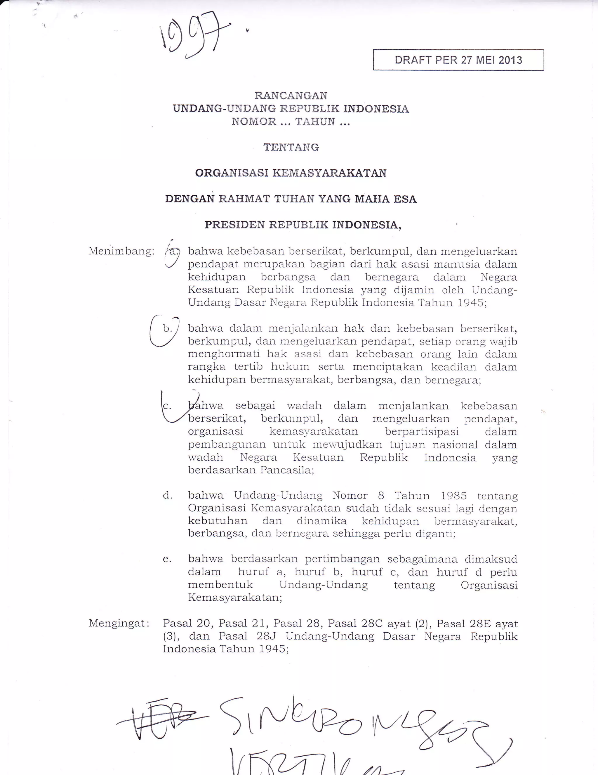 Draft RUU Ormas [Rancangan Undang-Undang Organisasi Kemasyarakatan ...