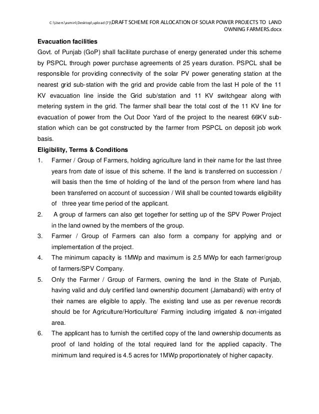 Draft scheme for allocation of solar power projects for land owning f…
