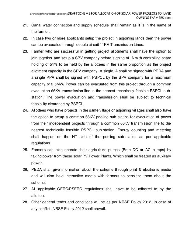 Draft scheme for allocation of solar power projects for land owning f…