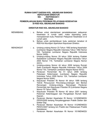 Draft sk dir pemberlakuan buku pedoman pelayanan | DOCX