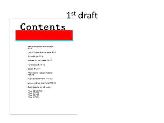 Drafts of contents page for school magazine | PPTX