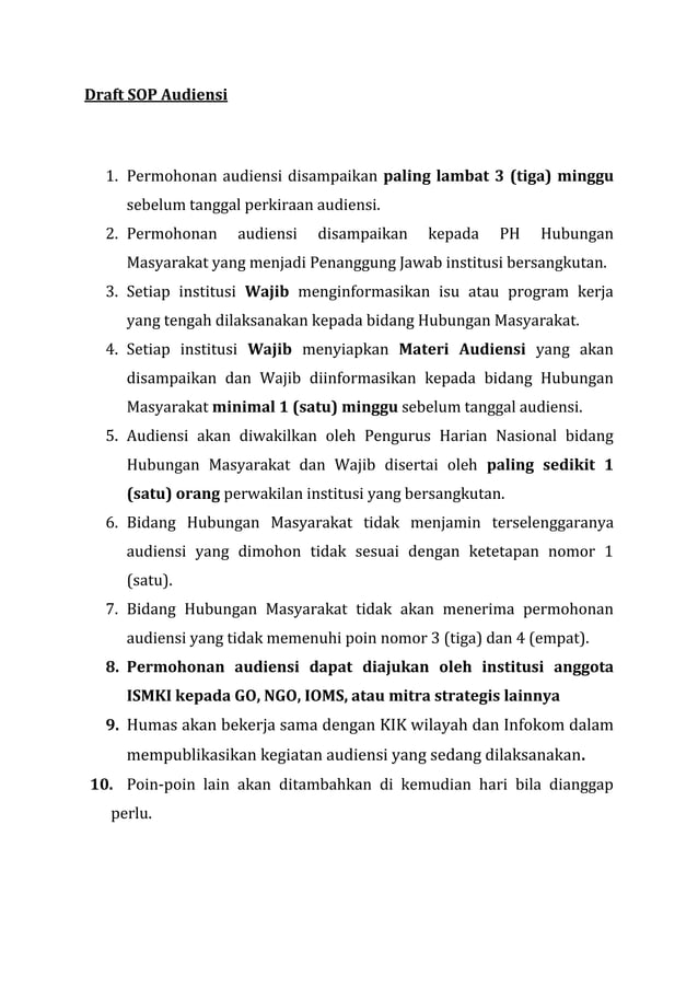 Draft sop audiensi institusi | PDF