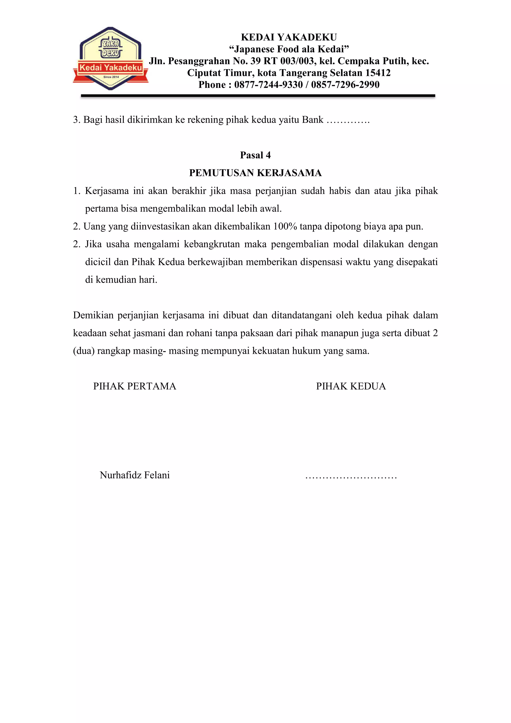 Draft spk kedai yakadeku | PDF