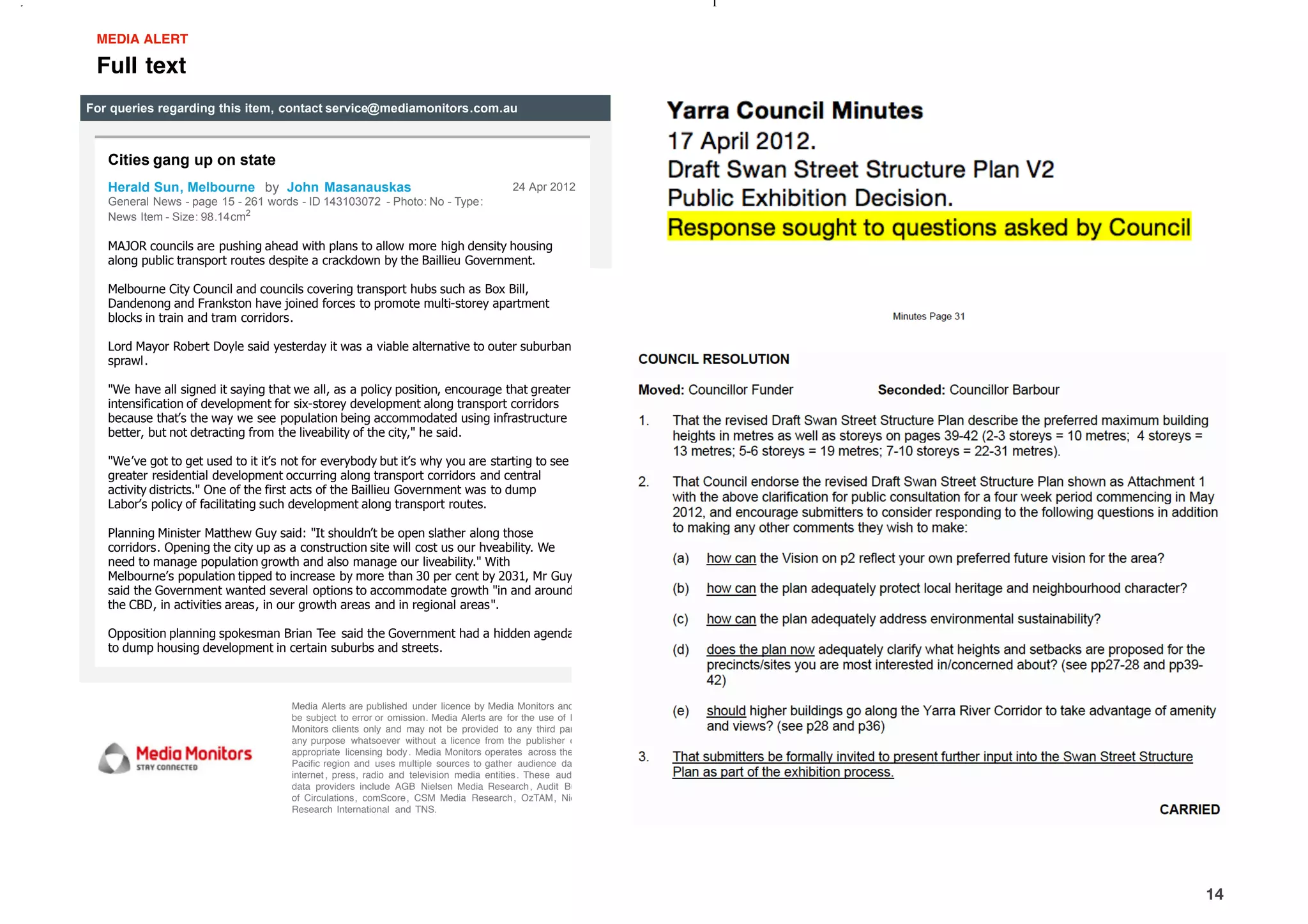 Draft Swan St Structure Plan - RESPONSE | PDF