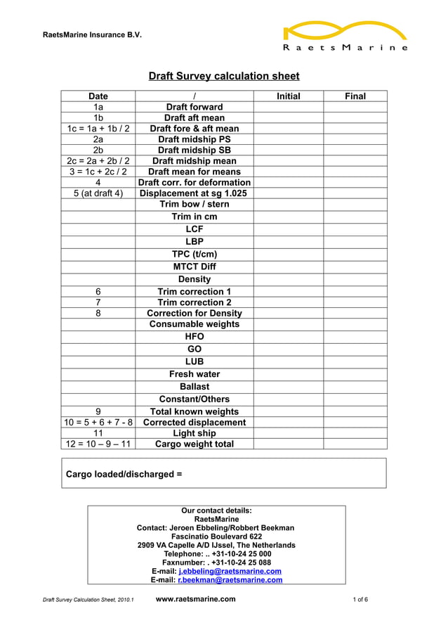 Draft survey calculation_sheet_2010.1 | DOC | Physics | Science