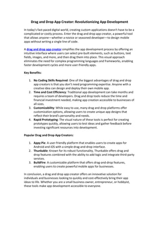 Unlock Your Creativity with a Drag and Drop App Creator! | PDF