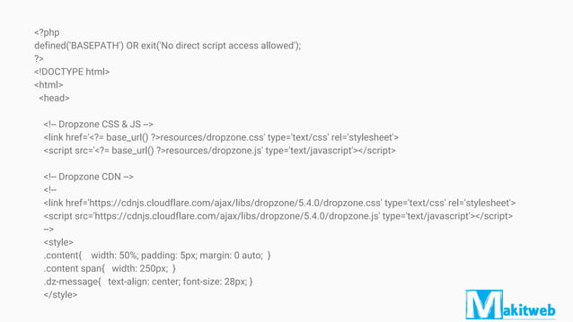 Drag and drop file upload with Dropzone in CodeIgniter | PPT