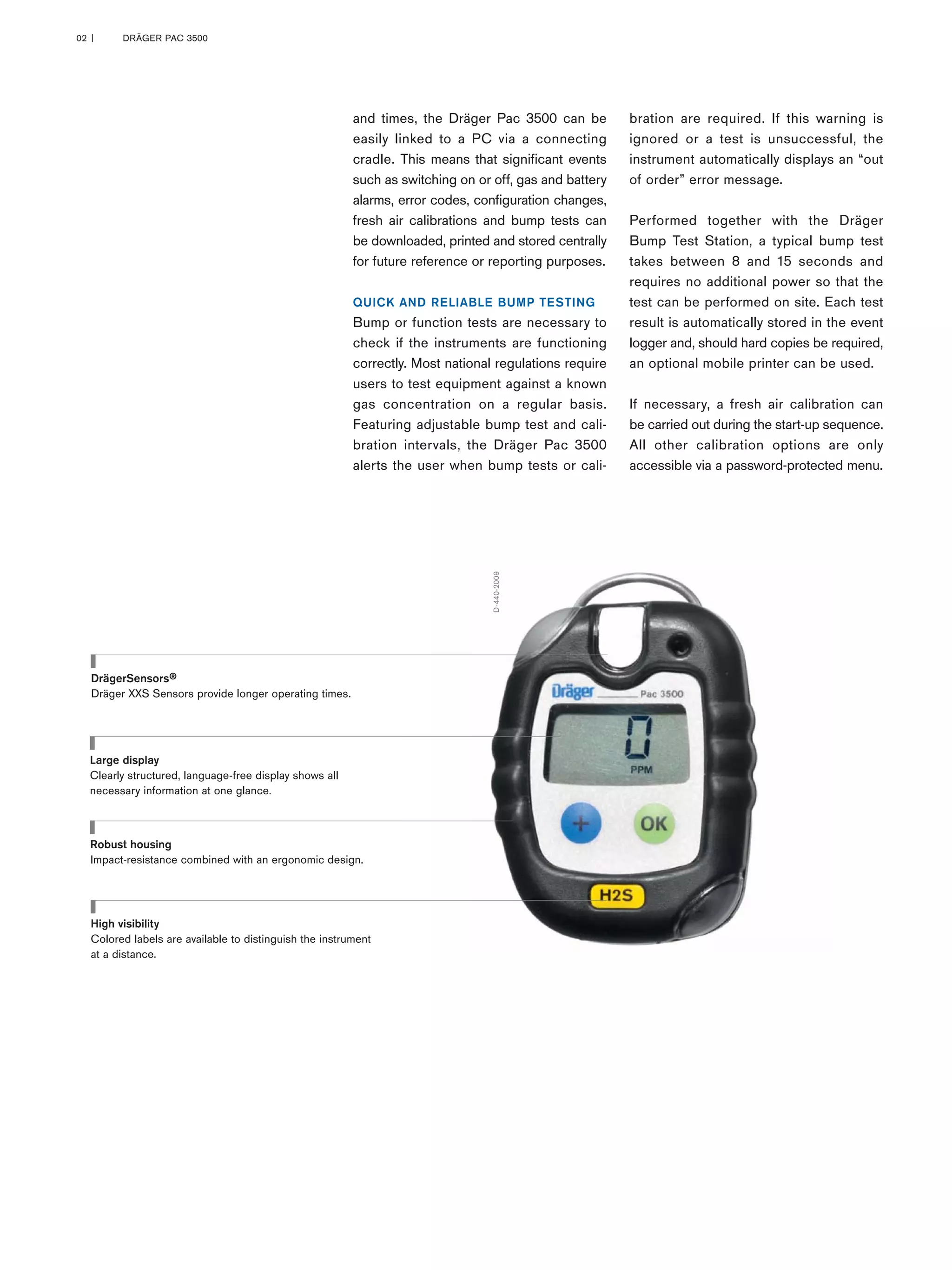 Drager Pac 3500 Portable Gas Detector - Spec Sheet | PDF