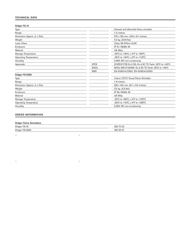Drager FS-10 & FS-5000 - Flame Simulator - Spec Sheet | PDF | Science
