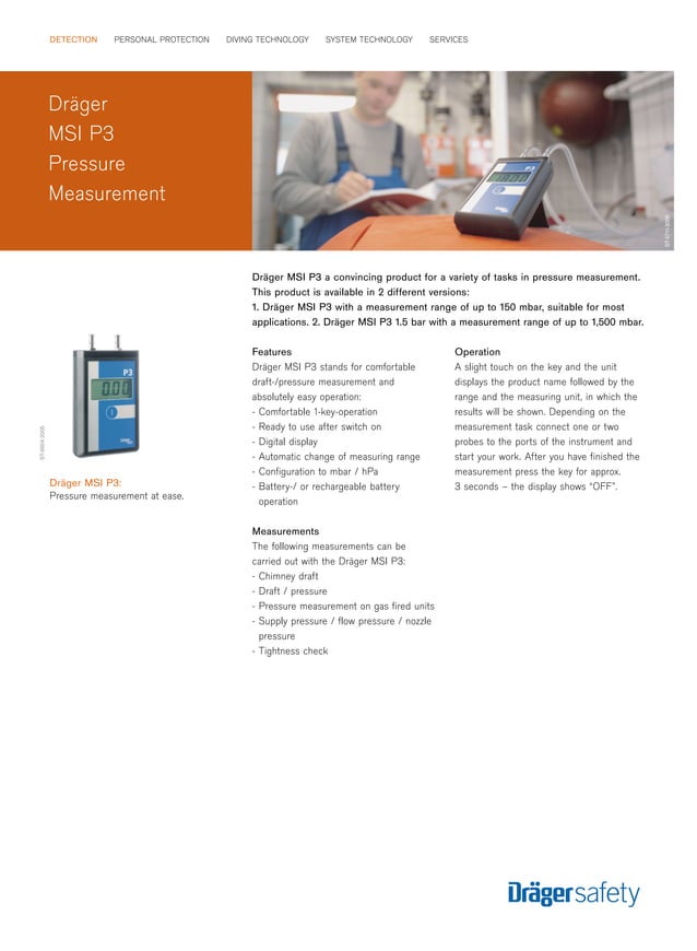 Drager MSI P3 Pressure Measurement Sensor - Spec Sheet | PDF