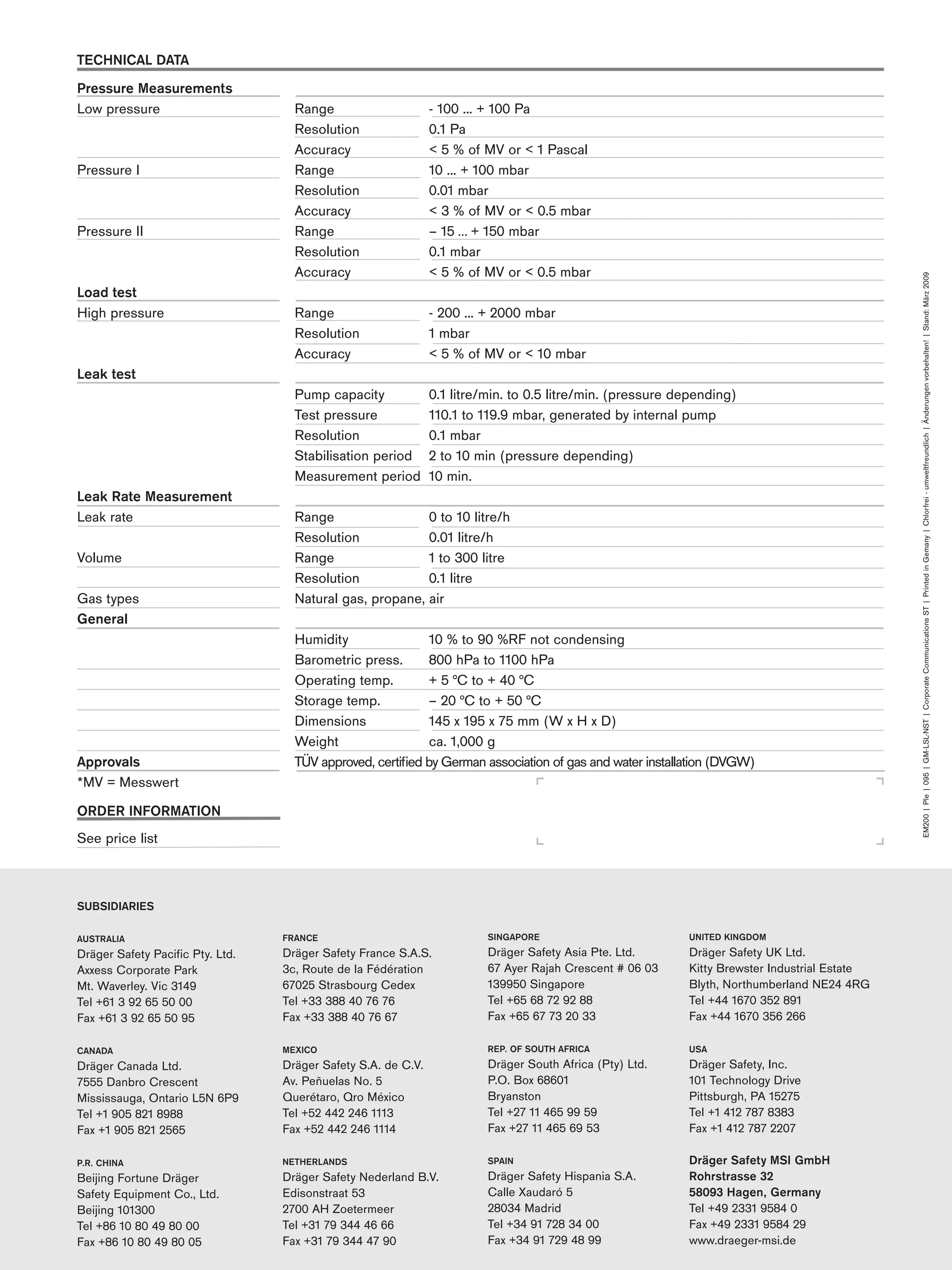 Drager MSI P7 Pressure, Leak & Volume Measurement Device - Spec Sheet | PDF