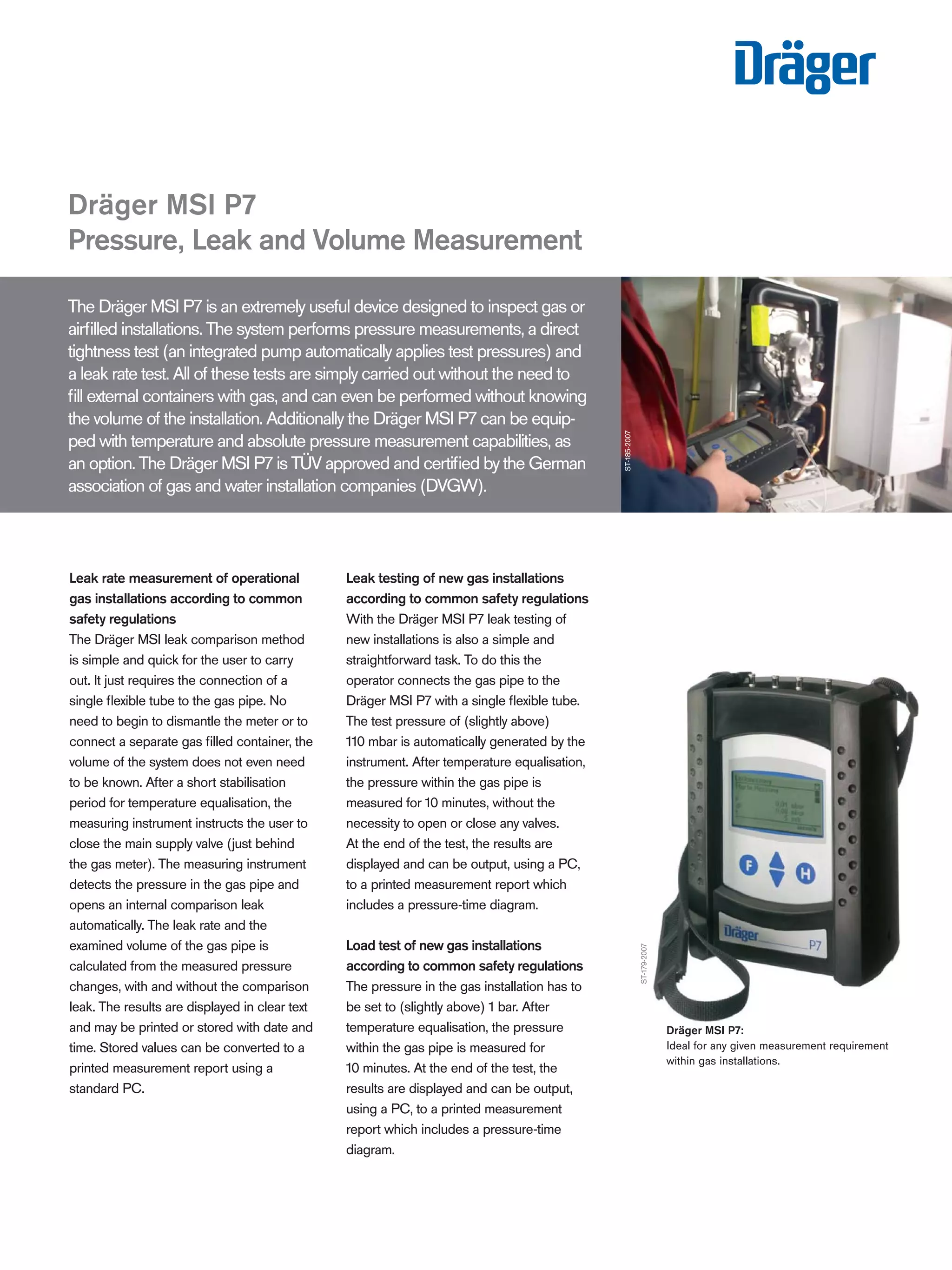 Drager MSI P7 Pressure, Leak & Volume Measurement Device - Spec Sheet | PDF