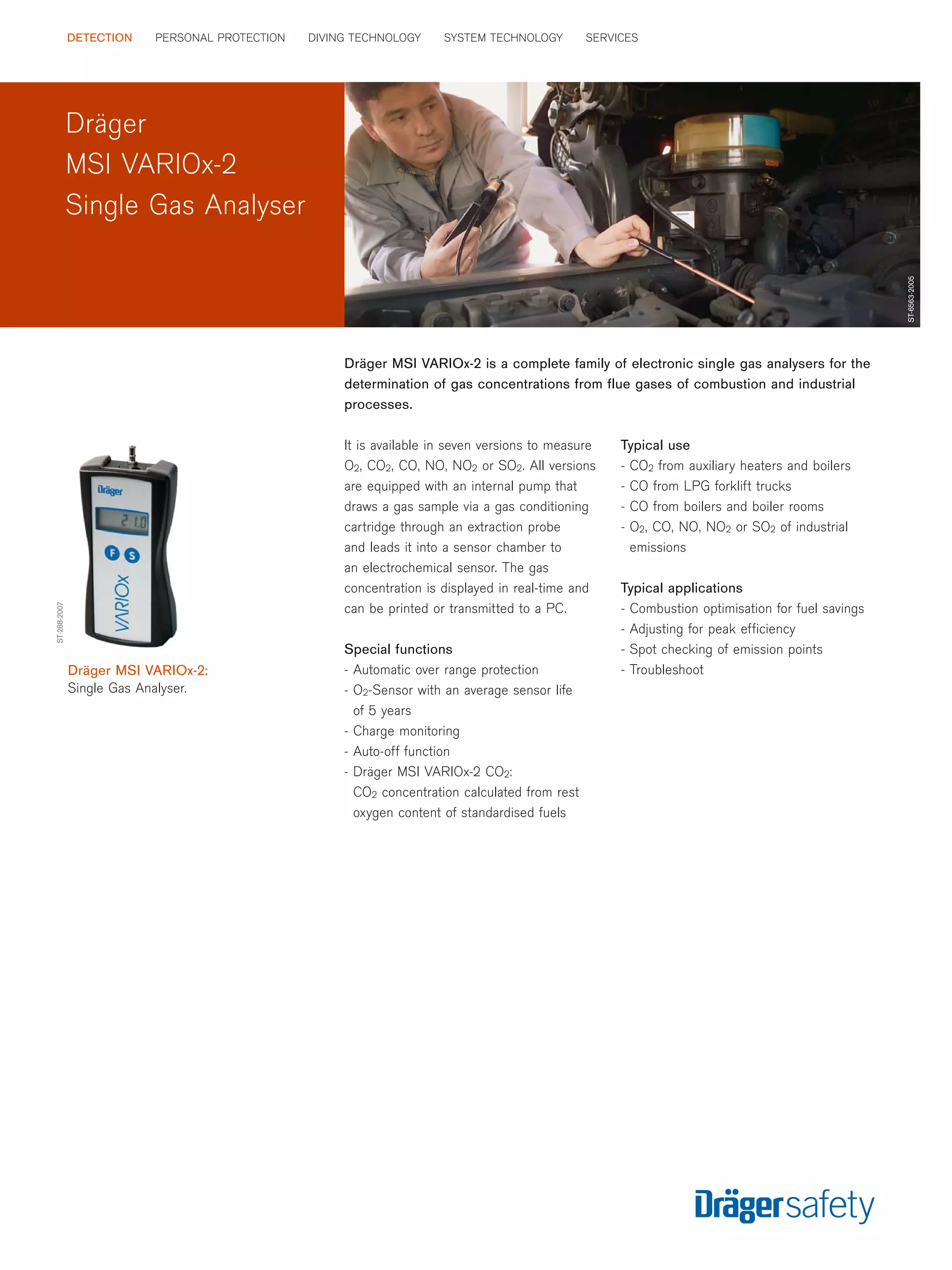 Drager MSI VARIOx-2 Gas Analyser - Spec Sheet | PDF