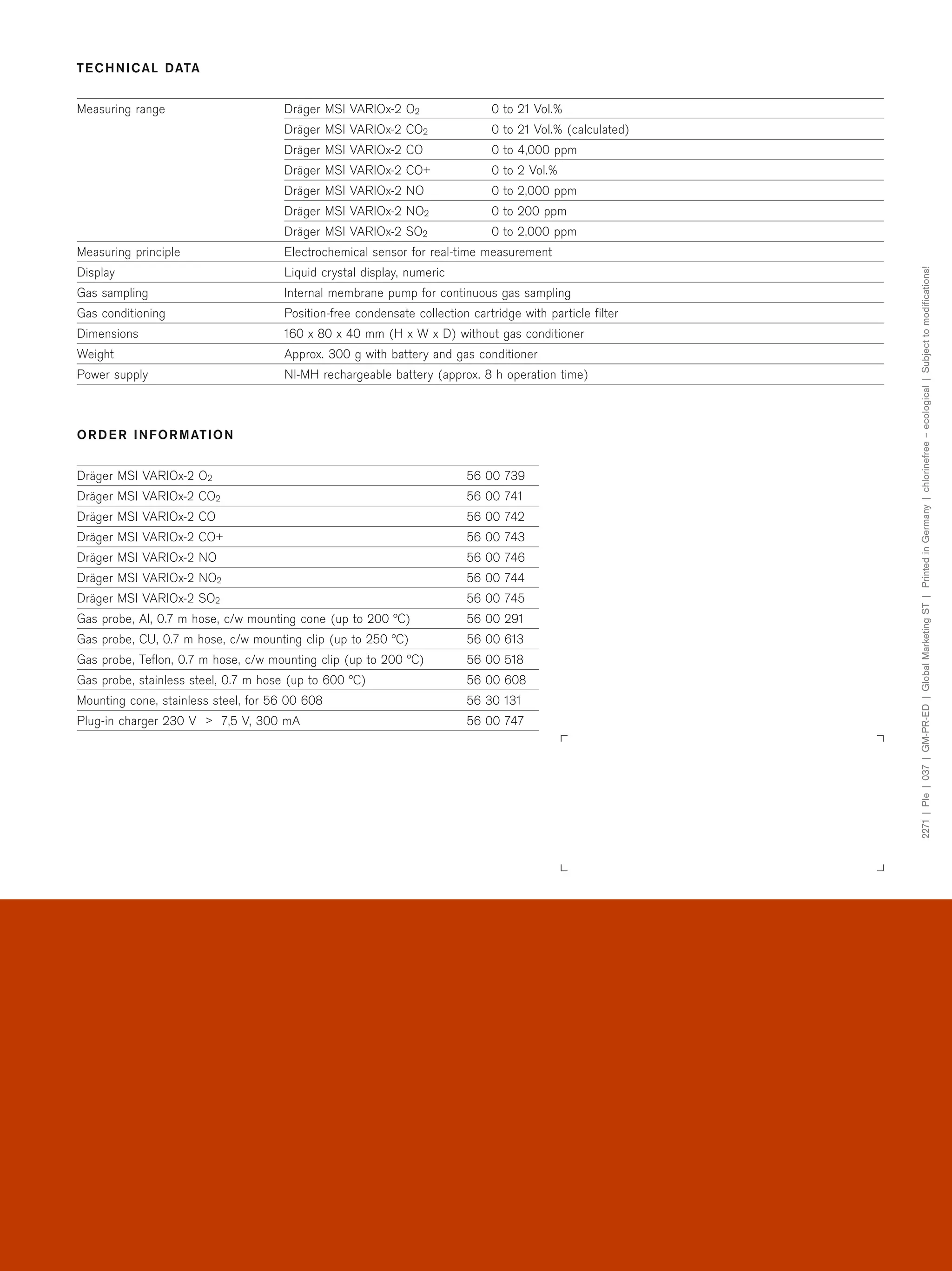 Drager MSI VARIOx-2 Gas Analyser - Spec Sheet | PDF