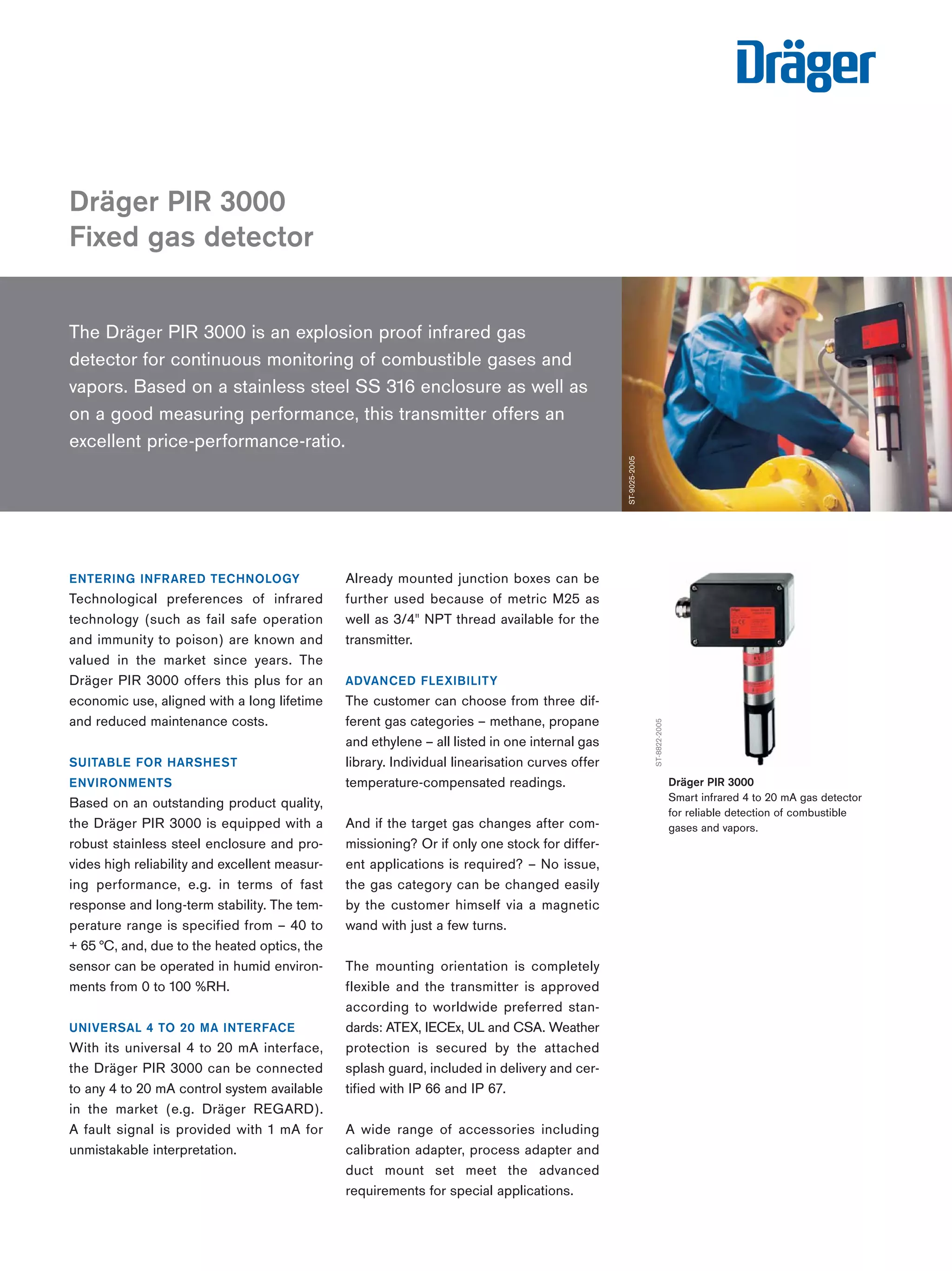 Drager PIR 3000 Fixed Gas Detector - Spec Sheet | PDF