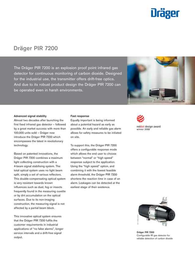 Drager PIR 7200 Fixed Gas Detector - Spec Sheet | PDF