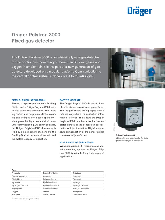 Drager Polytron 3000 Fixed Gas Detector - Spec Sheet | PDF | Chemistry ...