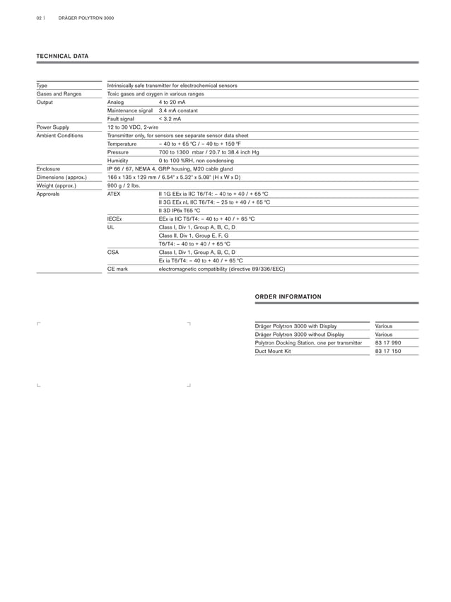 Drager Polytron 3000 Fixed Gas Detector - Spec Sheet | PDF | Chemistry ...