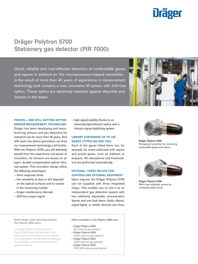 Drager Polytron 5700 Fixed Gas Detector - Spec Sheet | PDF | Chemistry ...