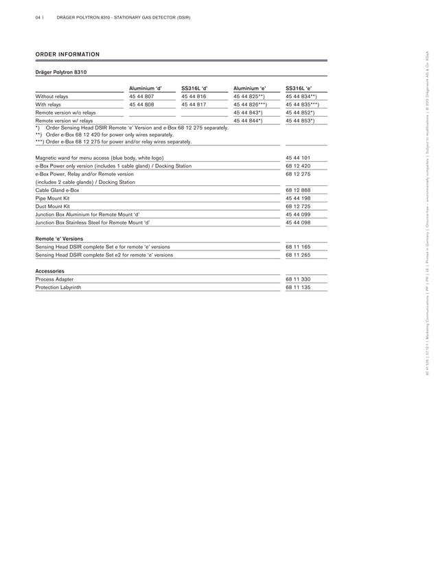 Drager Polytron 8310 Fixed Gas Detector - Spec Sheet | PDF | Technology ...