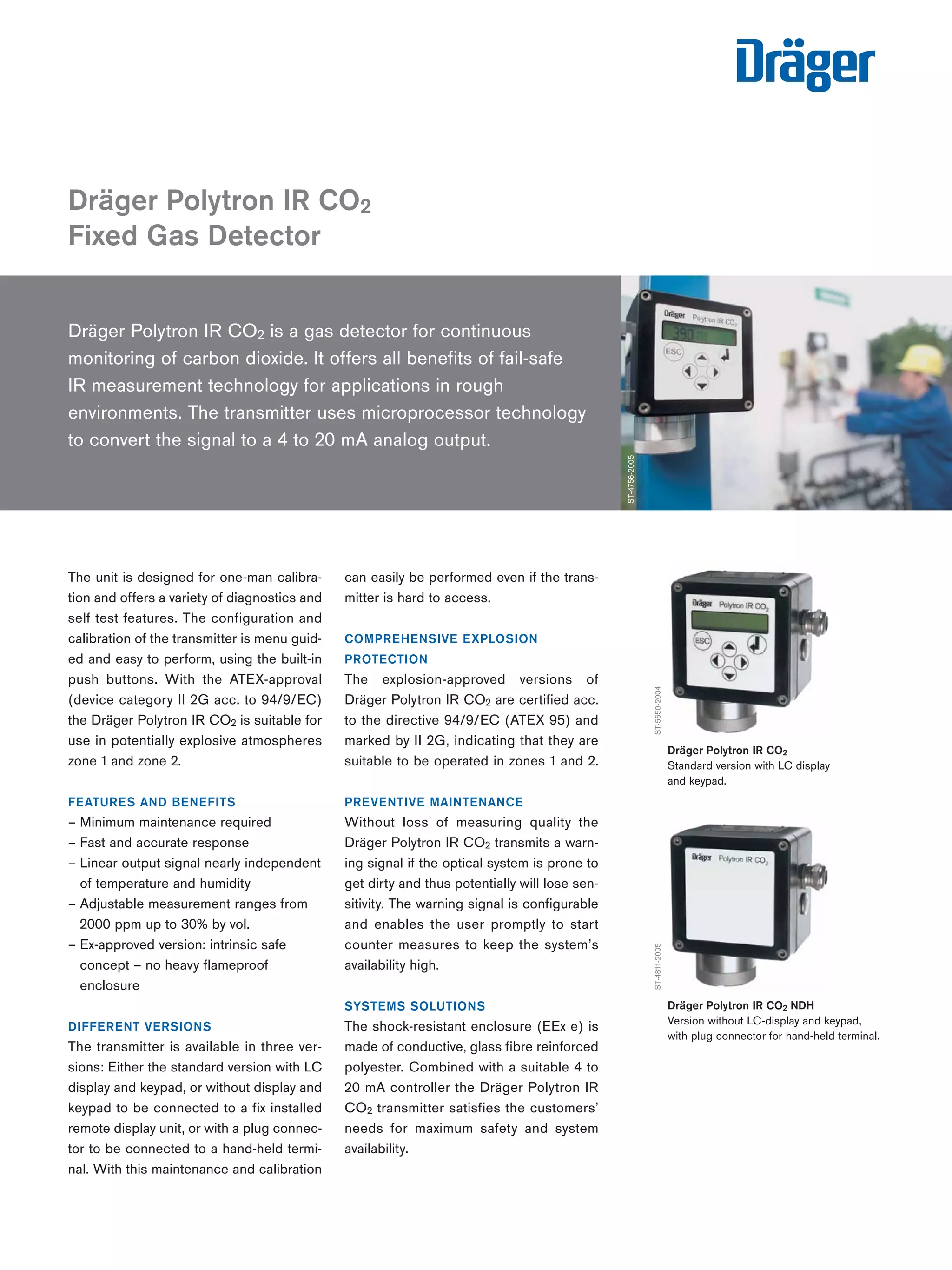 Drager Polytron IR CO2 Fixed Gas Detector - Spec Sheet | PDF