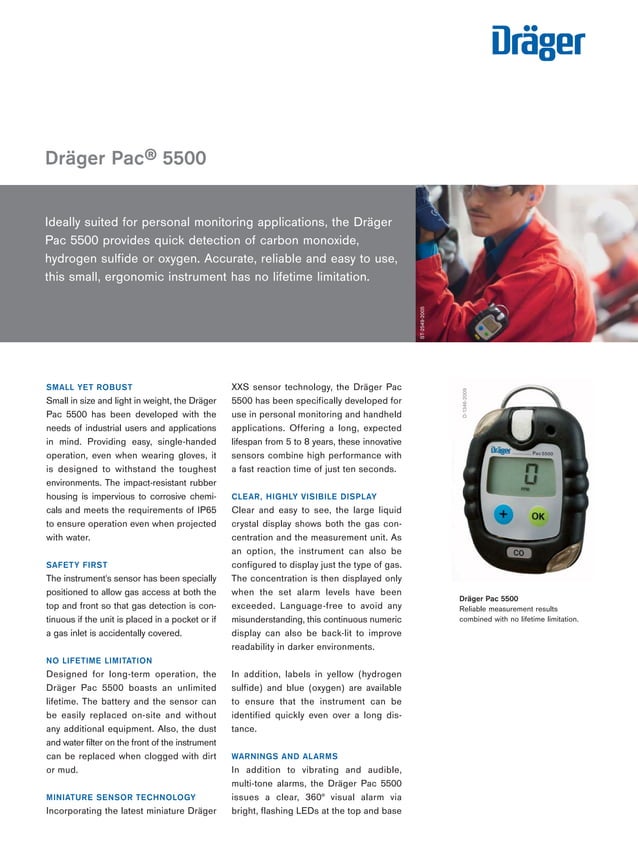 Drager Pac 5500 Portable Gas Detectors - Spec Sheet | PDF | Chemistry ...