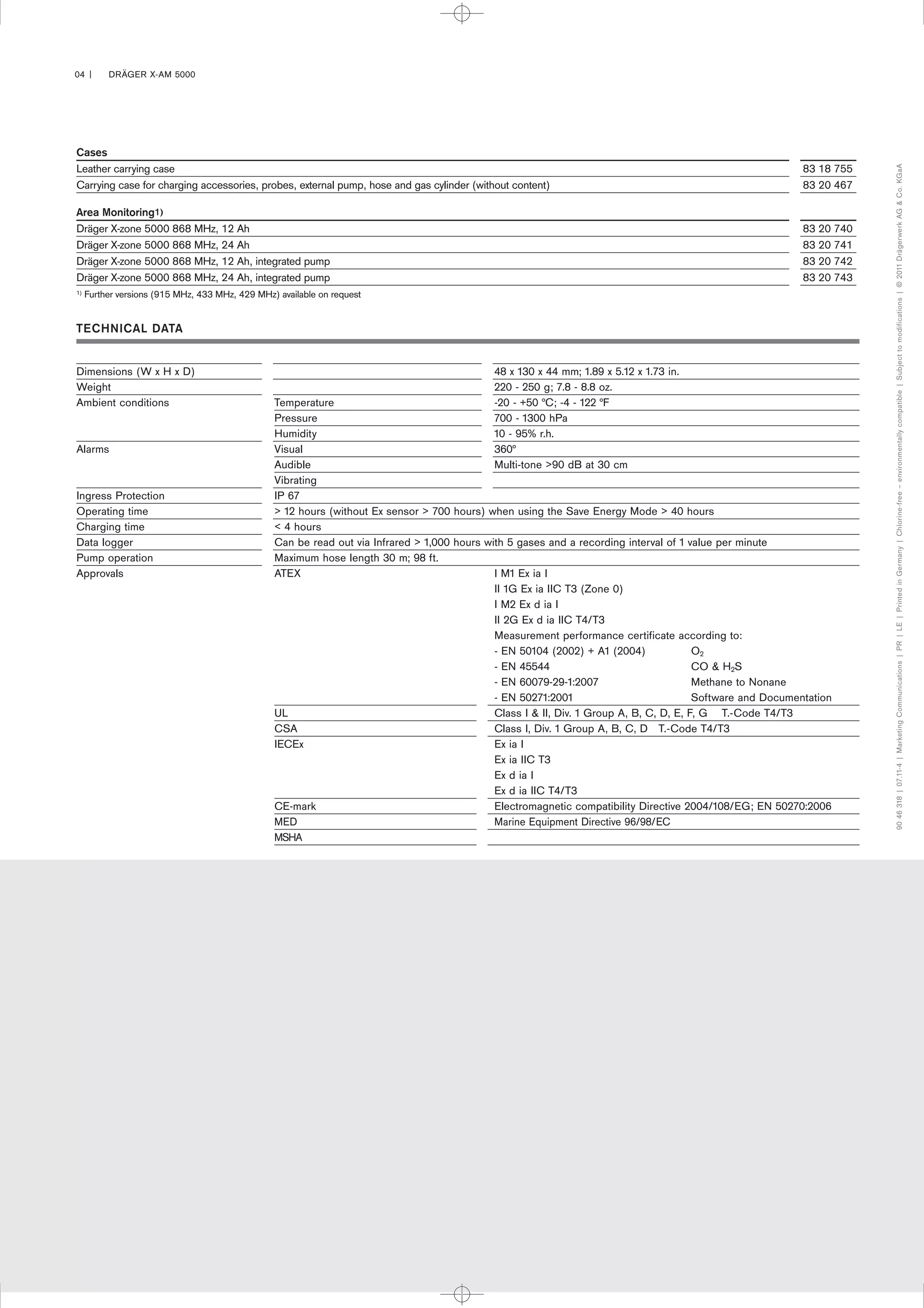 Dräger X-am 5000 Portable Gas Detectors - Spec Sheet | PDF