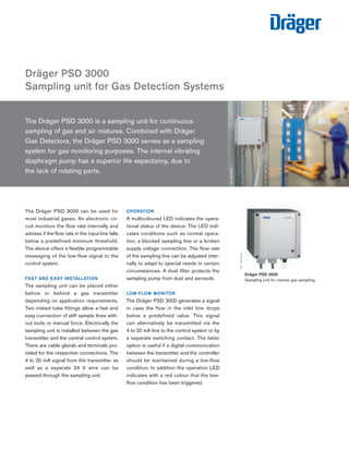 Drager PSD 3000 Fixed Gas Detector Sampling Unit - Spec Sheet | PDF