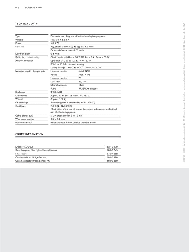 Drager PSD 3000 Fixed Gas Detector Sampling Unit - Spec Sheet | PDF